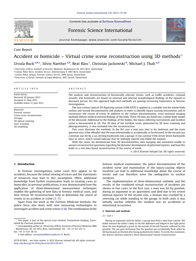 FSI 2013 - Buck - Accident or Homicide Virtual Scene Reconstruction Using 3D Methods | PDF | 3 D ...