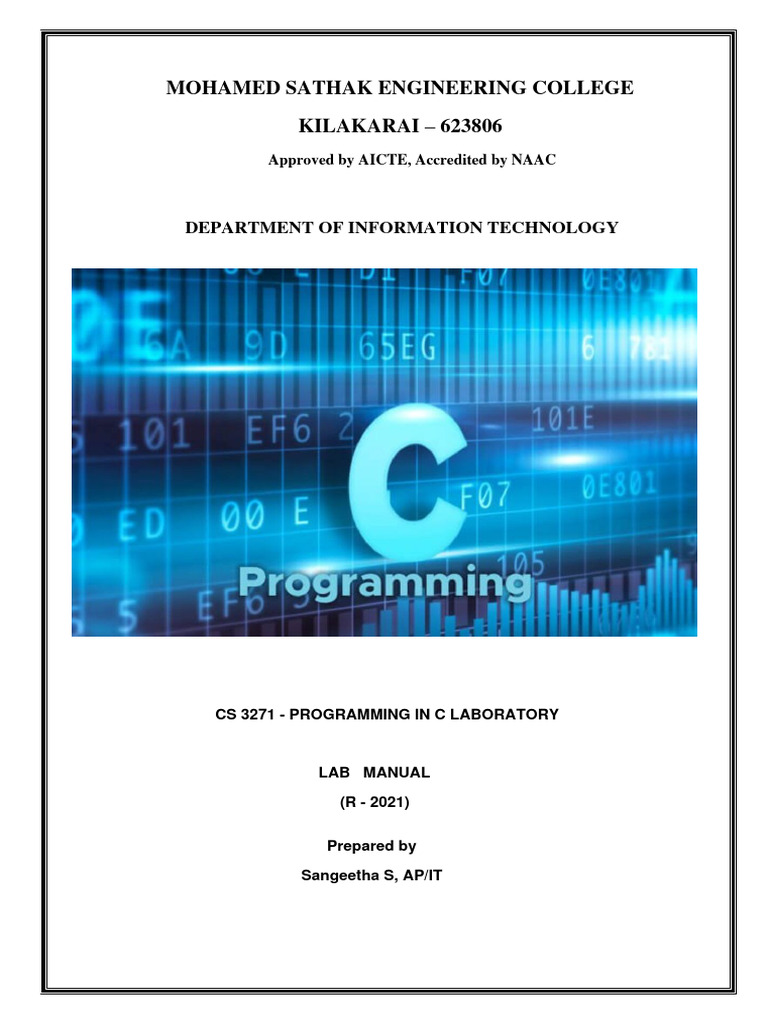 Programming In C Lab Manual Pdf Computer Program Programming