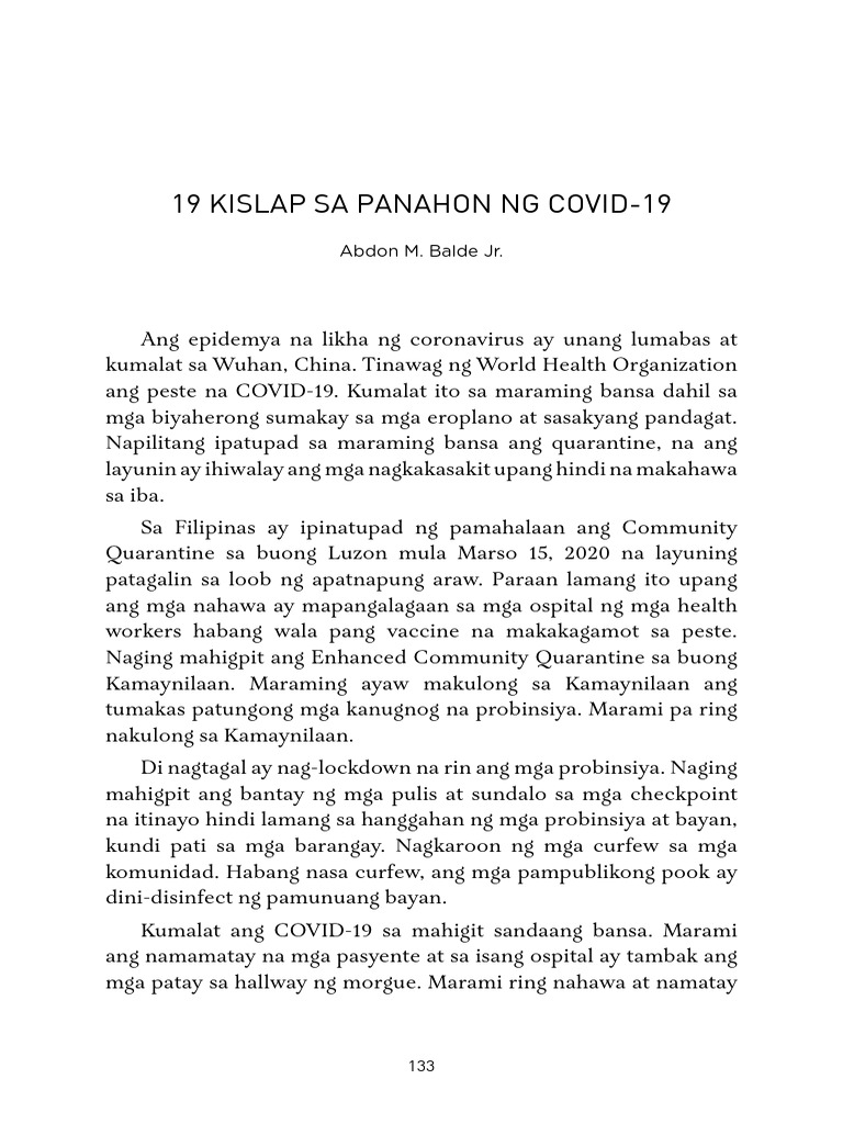 19 KISLAP SA PANAHON NG COVID-19 - Abdon Balde JR | PDF