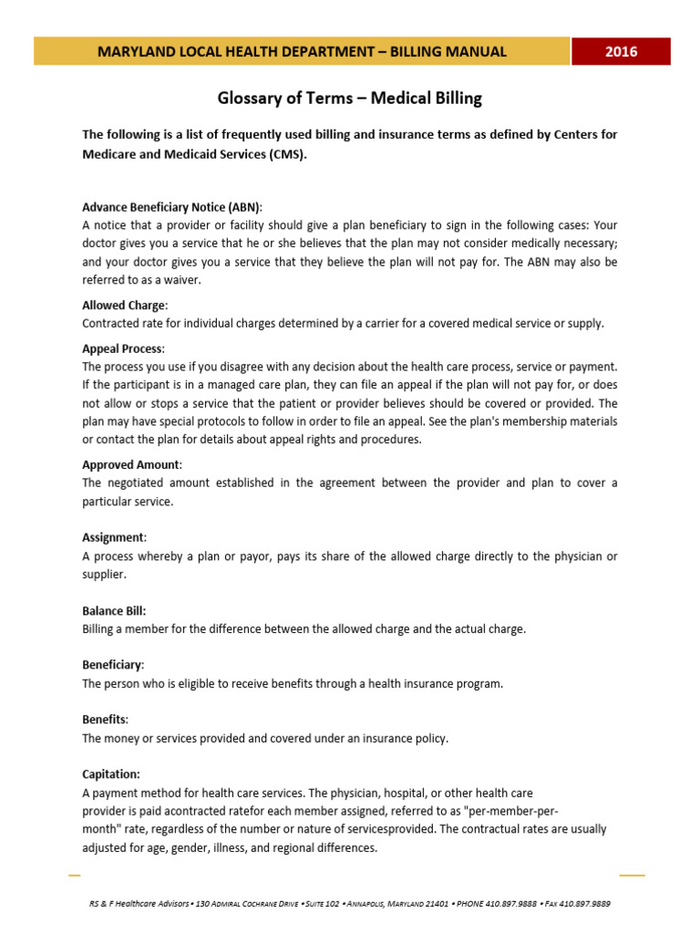 Glossary of Billing Terms | Download Free PDF | Health Insurance ... Glossary of Billing Terms | Download Free PDF | Health Insurance ...