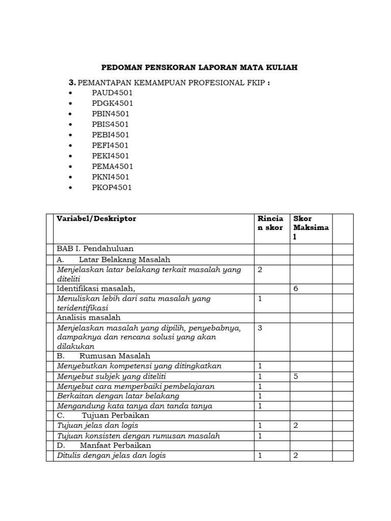 Pedoman Penskoran PKP | PDF | Karier & Perkembangan | Metode & Bahan Ajar