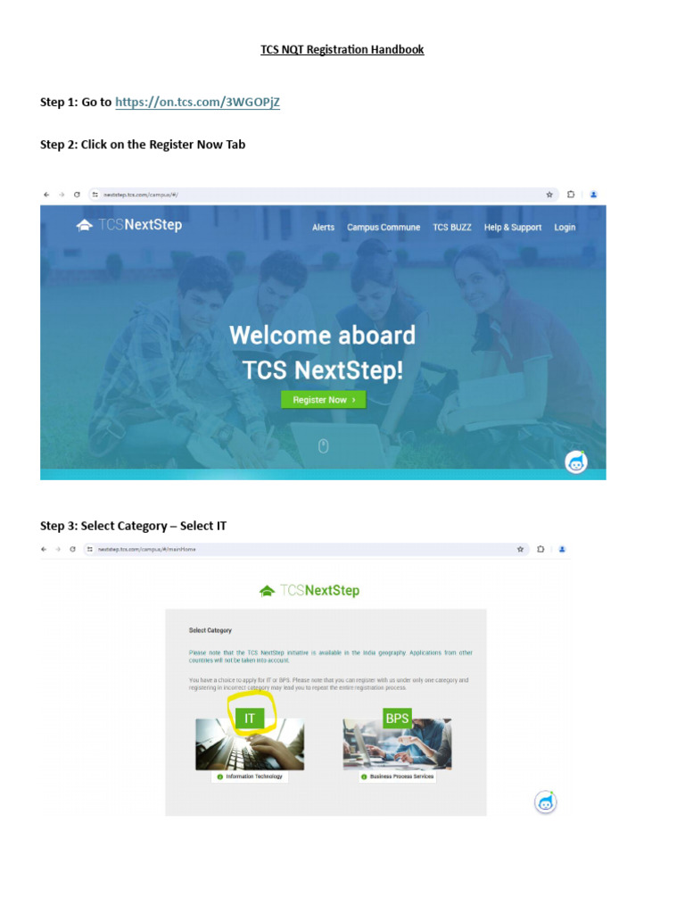 TCS NQT (IT) Registration Handbook - TCS Atlas Hiring | PDF | Career & Growth | Business