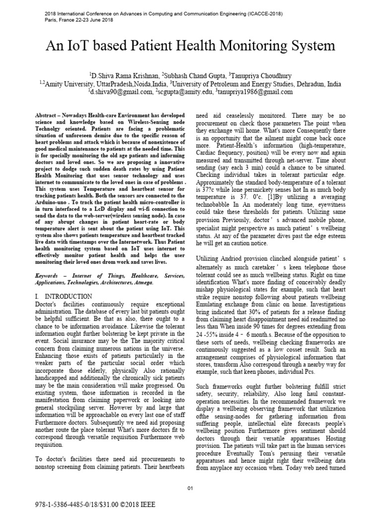1 Ieee An Iot Based Patient Health Monitoring System 1 Pdf Internet Of Things Wireless