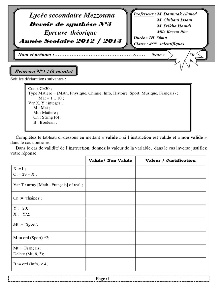 Bac Blanc Exemple 1 | PDF