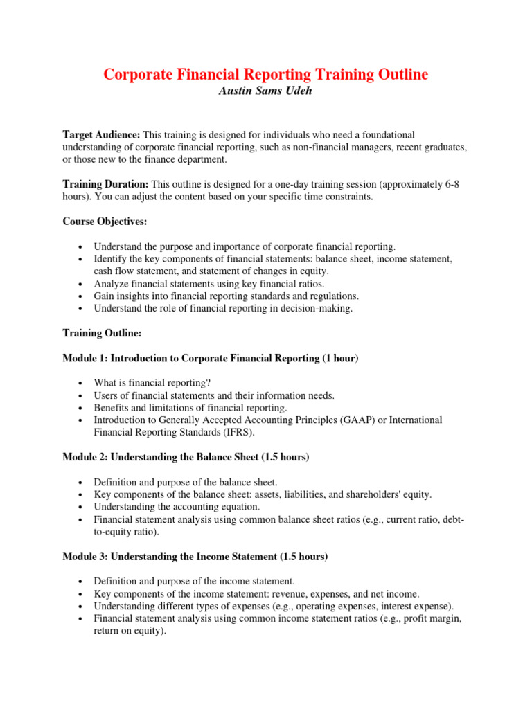 001 - Corporate Financial Reporting Training Outline | PDF | Balance ...