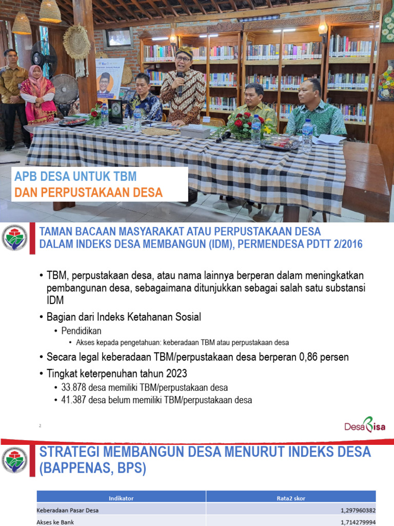 APB Desa Untuk Perpustakaan Dan TBM Desa - Kemendes | PDF