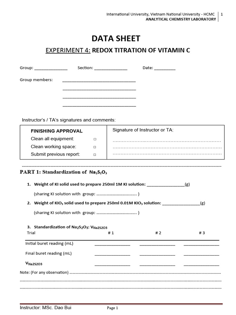 Data Sheet Expt. 4 Redox titration | Download Free PDF | Vitamin C ...