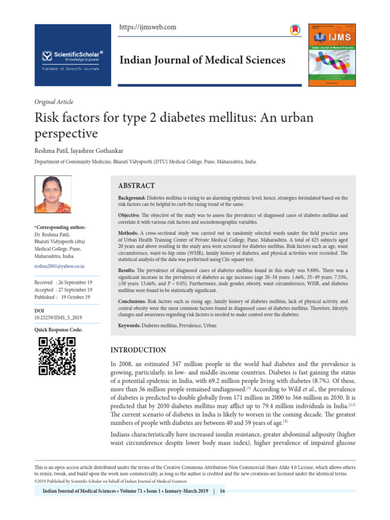 Risk Factors For Type 2 Diabetes Mellitus An Urban | Download Free PDF ...