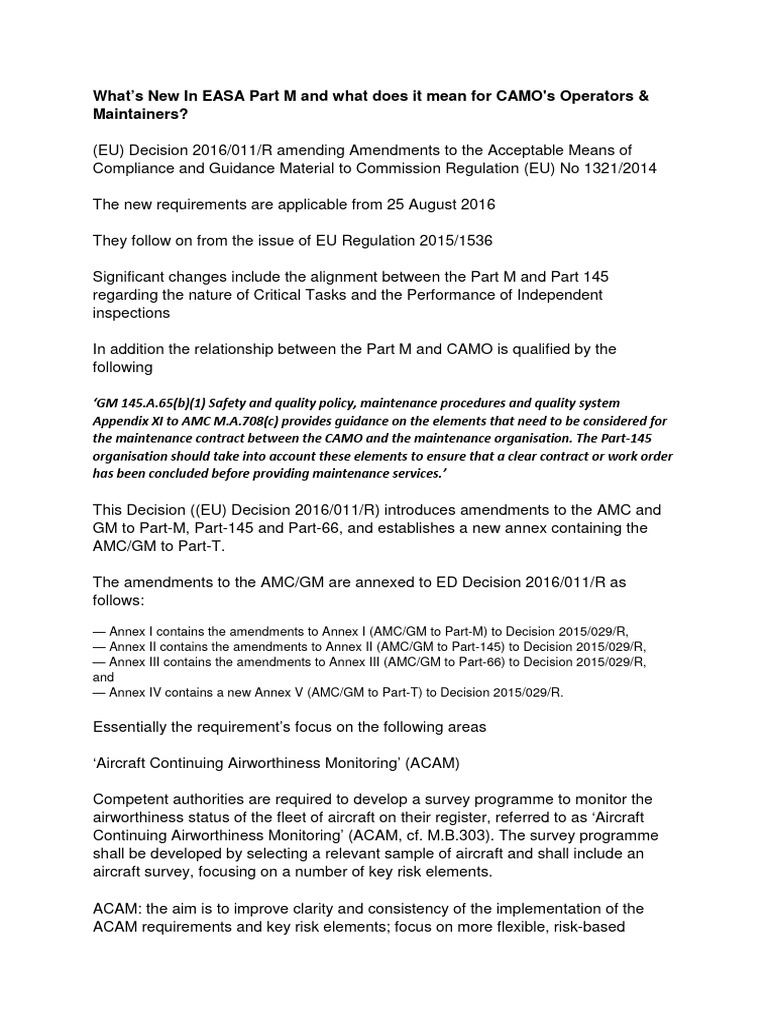 What Is New in EASA Part M and What Does It Mean For CAMO Operators and ...