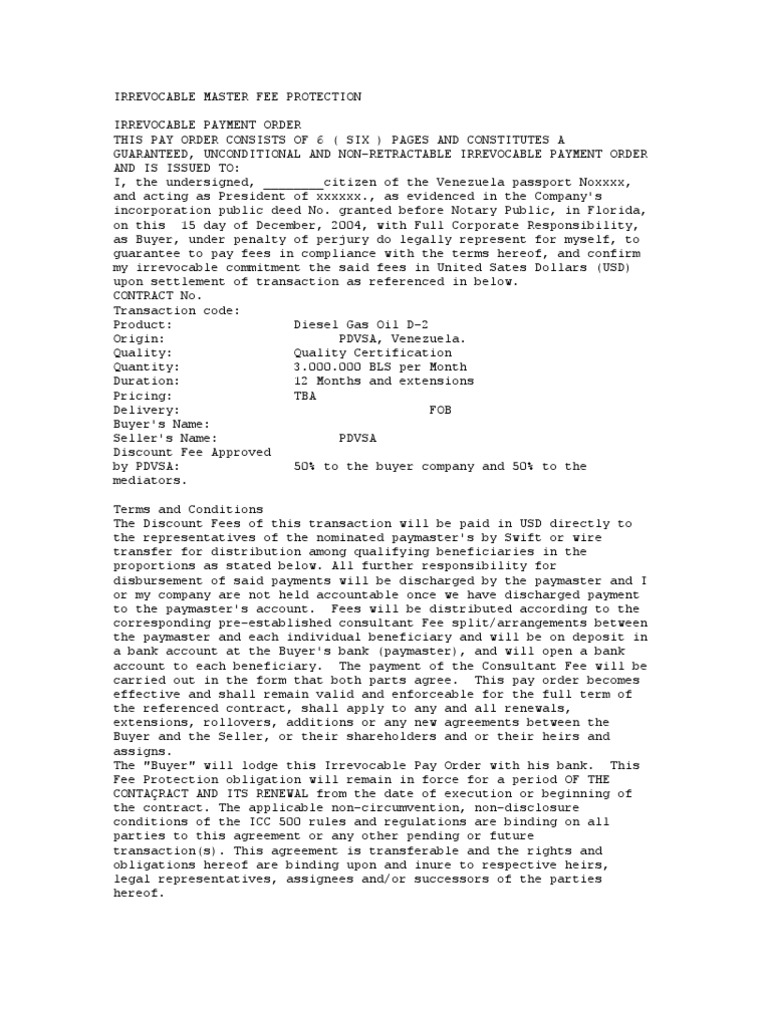 Irrevocable Pay Order | PDF | Financial Transaction | Fee