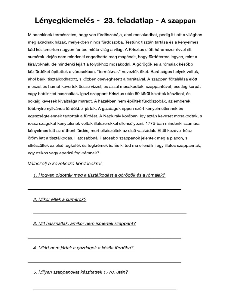 Lényegkiemelés - 23. Feladatlap | PDF