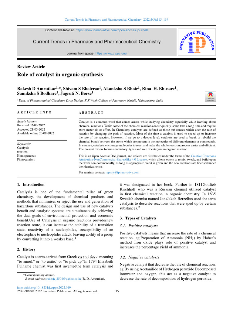 Role_of_catalyst_in_organic_synthesis | PDF | Catalysis | Chemical ...
