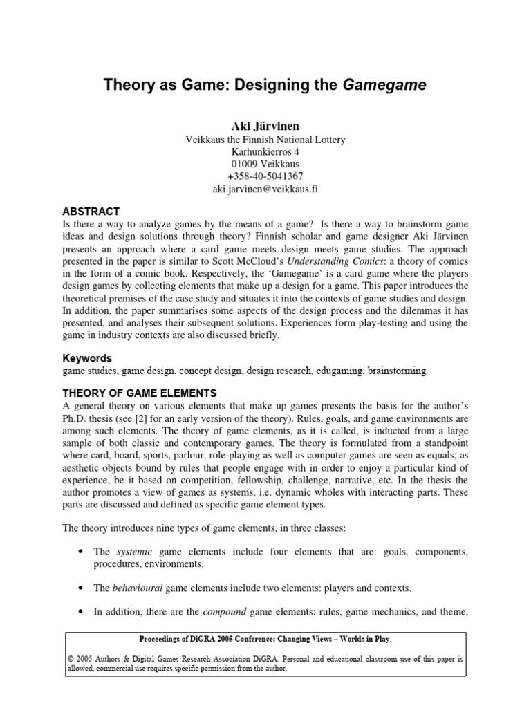 Theory As Game Designing The Gamegame | PDF | Theory | Design