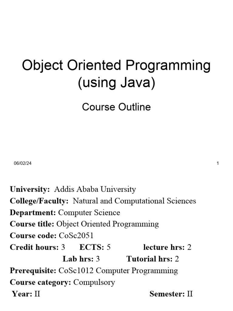 OOP Outline | PDF | Object Oriented Programming | Method (Computer Programming)