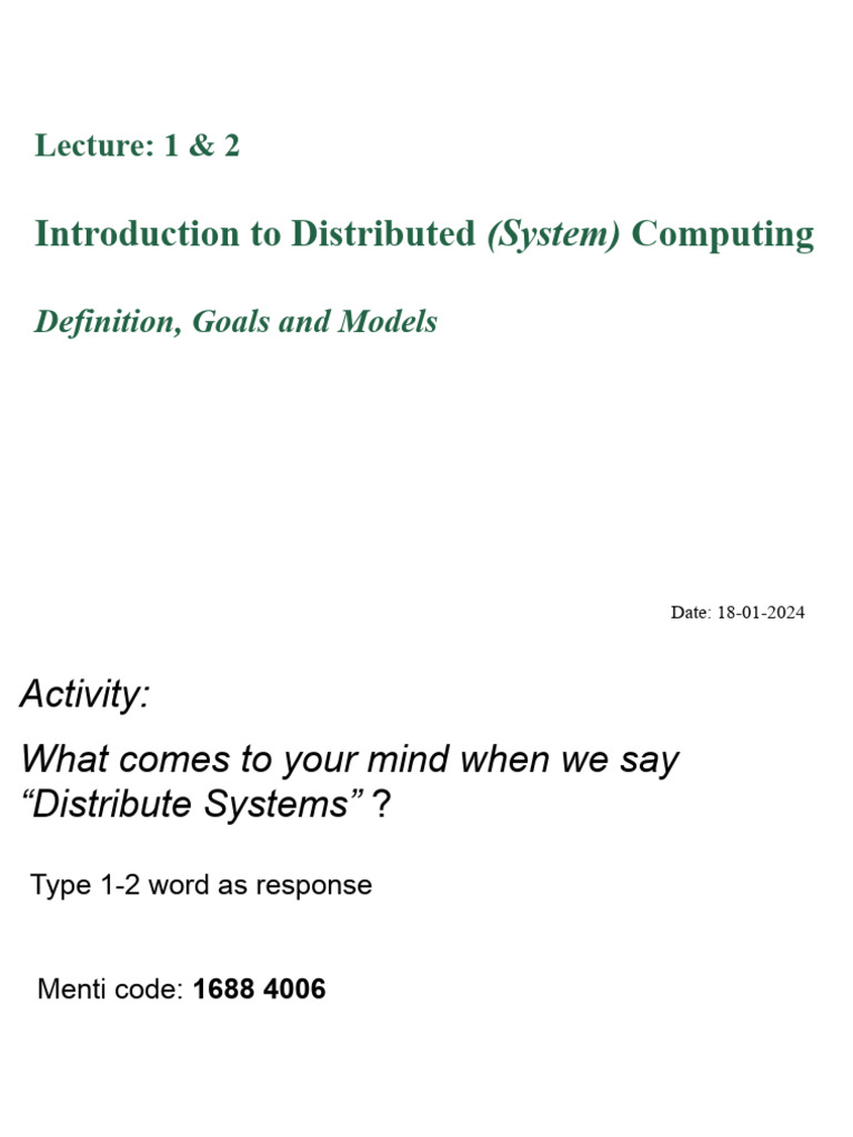 CC - Lect 1 2 - 18-01-24 | PDF | Distributed Computing | Scalability