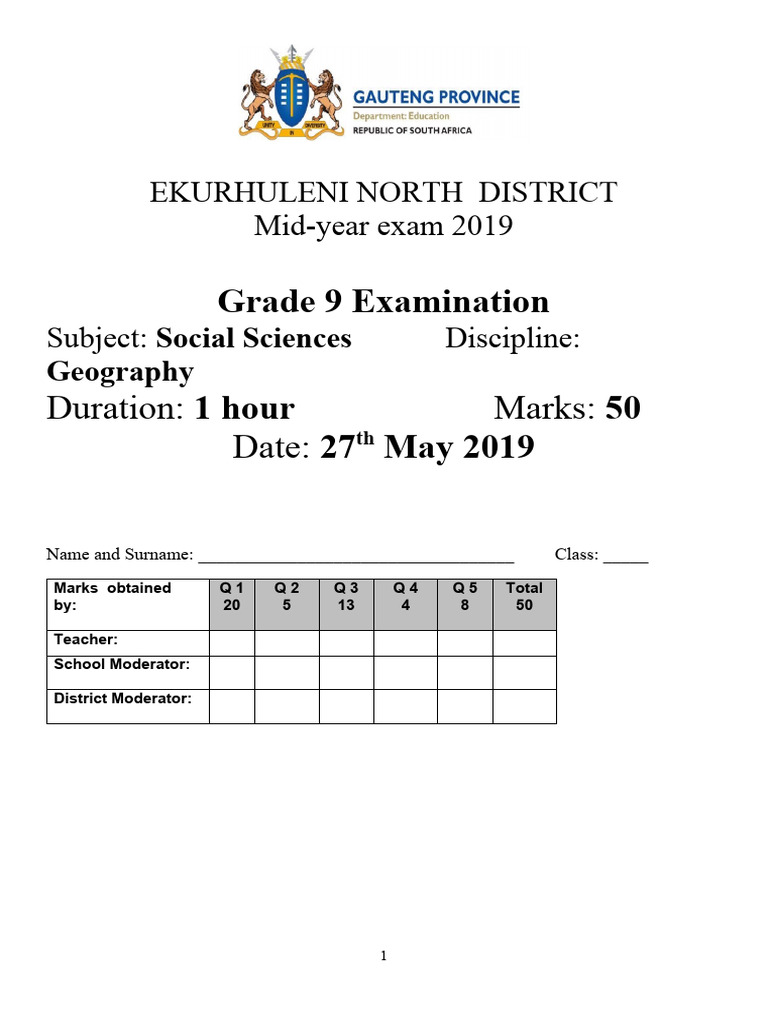 Grade 9 Geography Mid-Year Exam 2019 | PDF | Gross Domestic Product ...