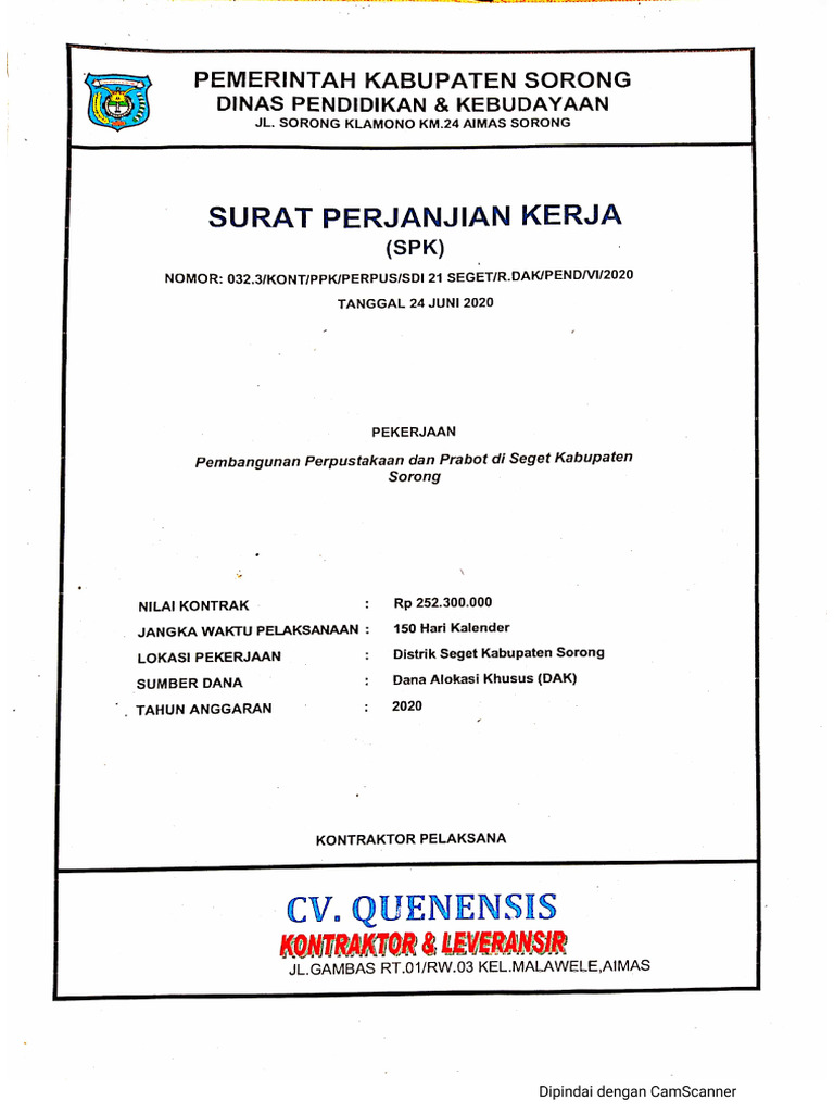 Kontrak Dan PHO Perpus SD 21 Seget | PDF