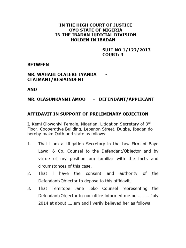 Affidavit in Support of Preliminary | PDF | Affidavit | Justice