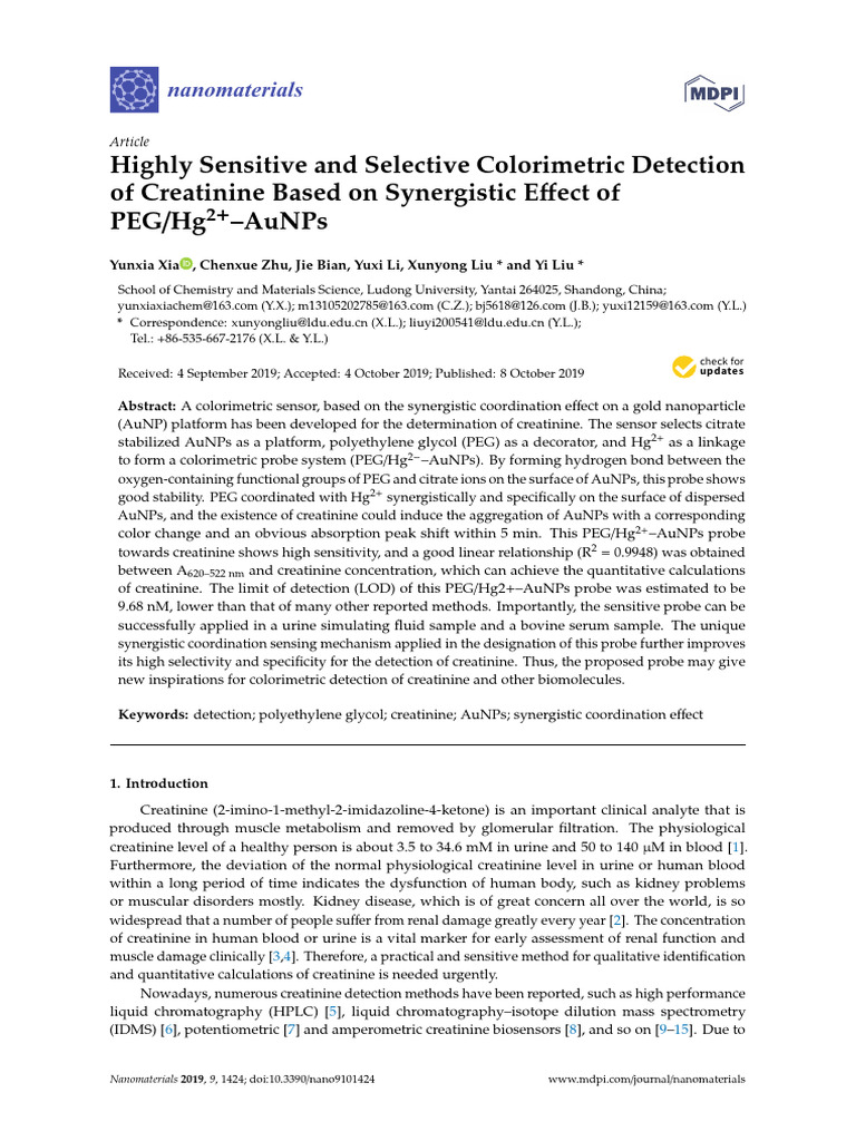 Highly Sensitive and Selective Colorimetric Detection of Creatinine ...
