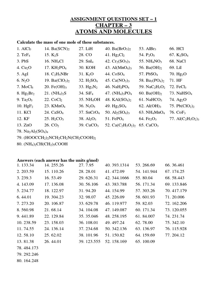 Atoms & Molecules | PDF | Mole (Unit) | Chemical Compounds