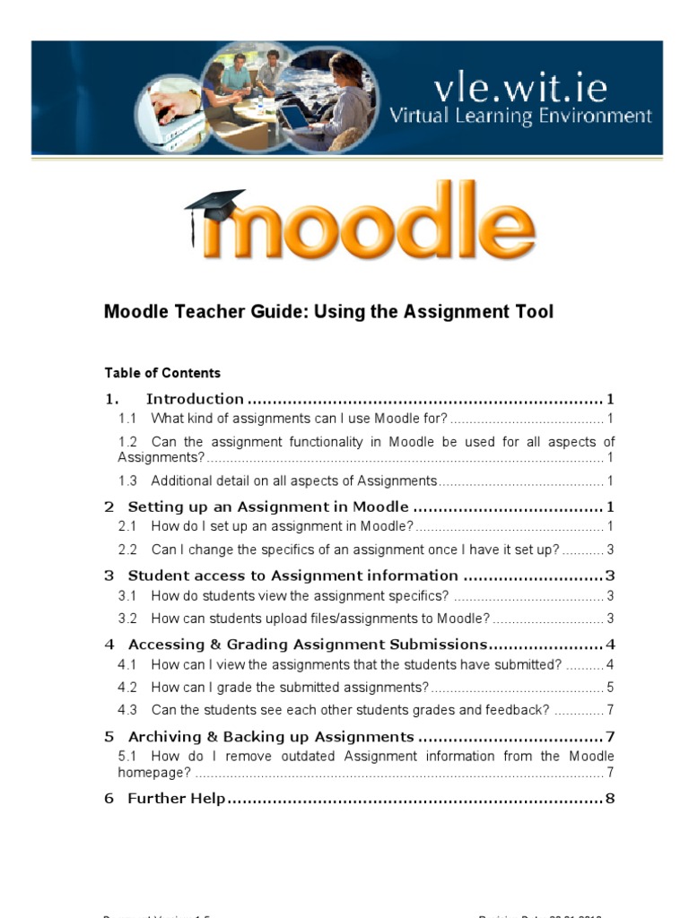 Moodle Teacher Guide: Using The Assignment Tool: Document Version: 1.5 ...