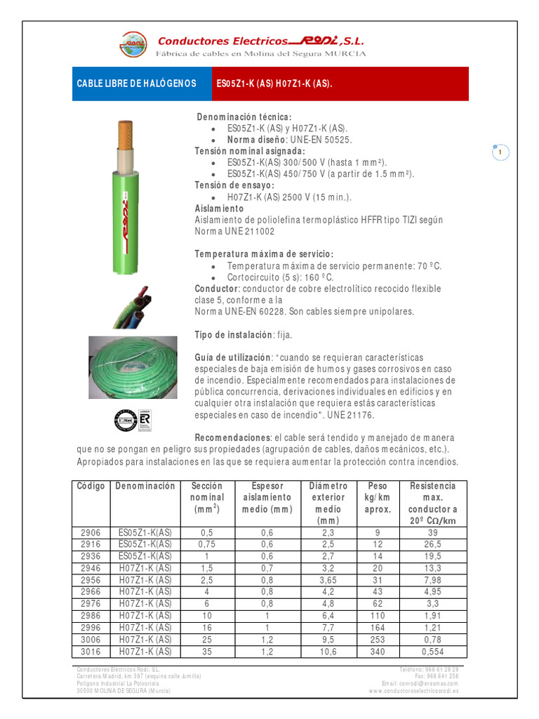 Ejercicios Tema 6 - Ficha Técnica Cables Libre de Halogeno | Descargar ...