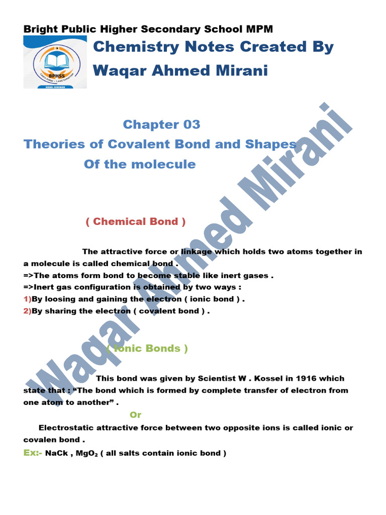 Chapter 03 Shapes of Molecules | PDF | Molecular Orbital | Chemical Bond