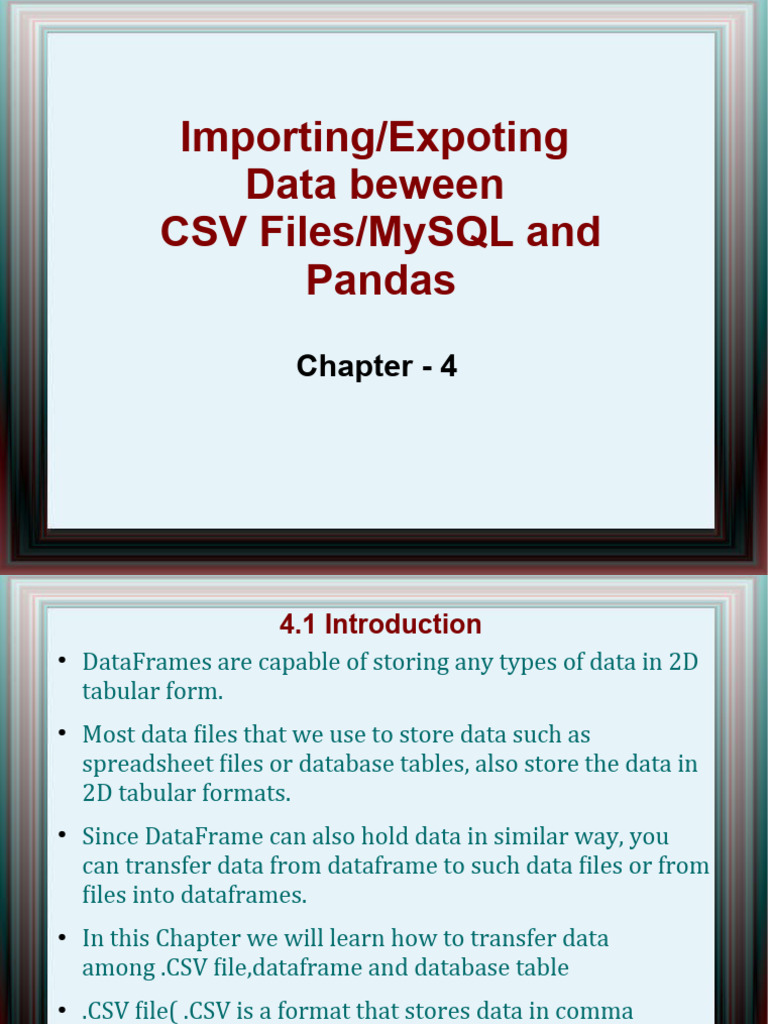 Chapter 4 - Import-Export Data | PDF | Comma Separated Values | Databases