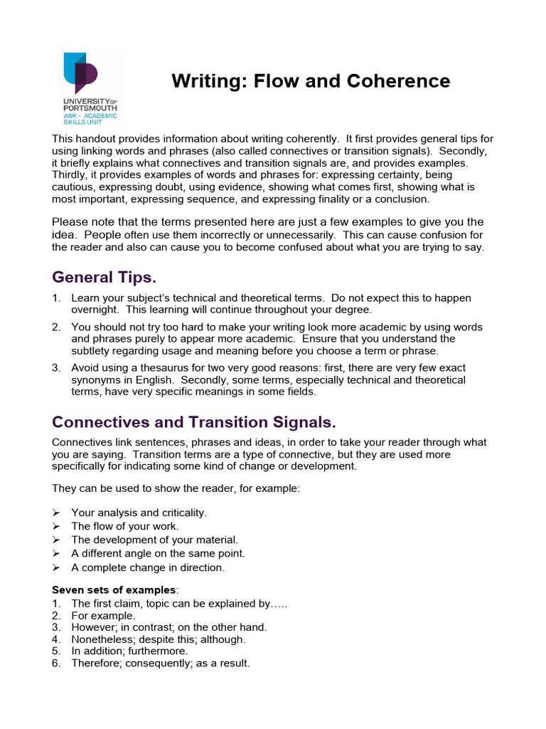 Writing Coherence & Transitions Guide | PDF | Argument | Evidence