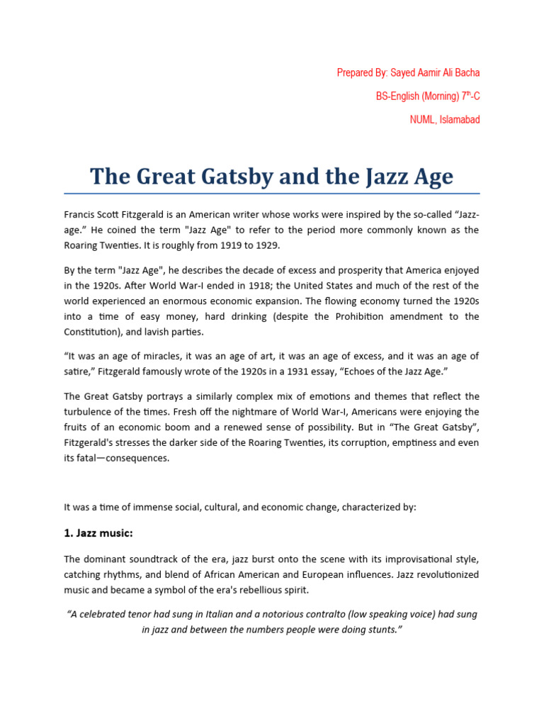 Jazz-Age and The Great Gatsby | PDF | The Great Gatsby