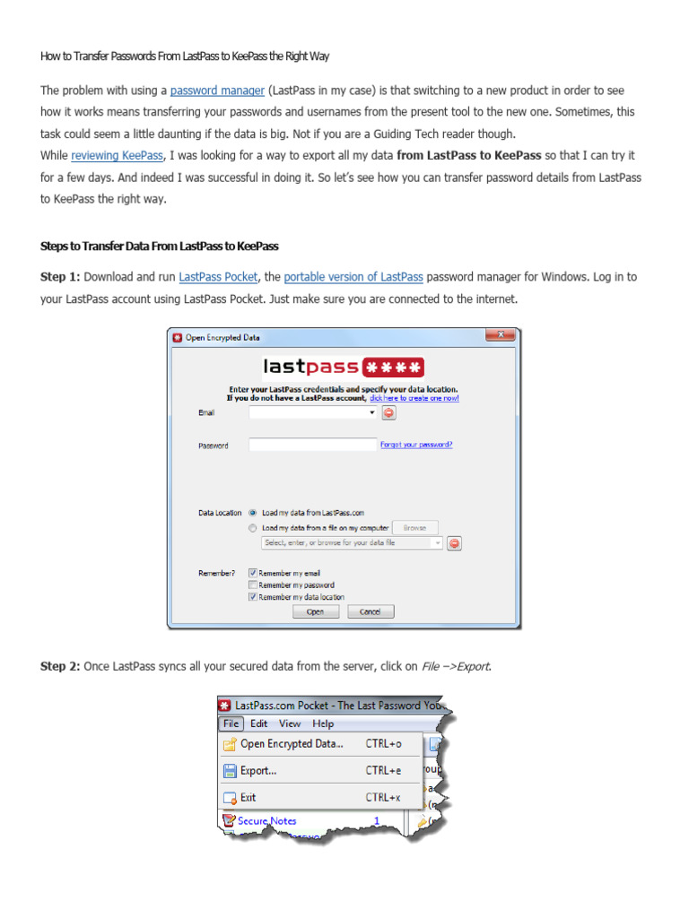 How To Transfer Passwords From LastPass To KeePass The Right Way | PDF ...