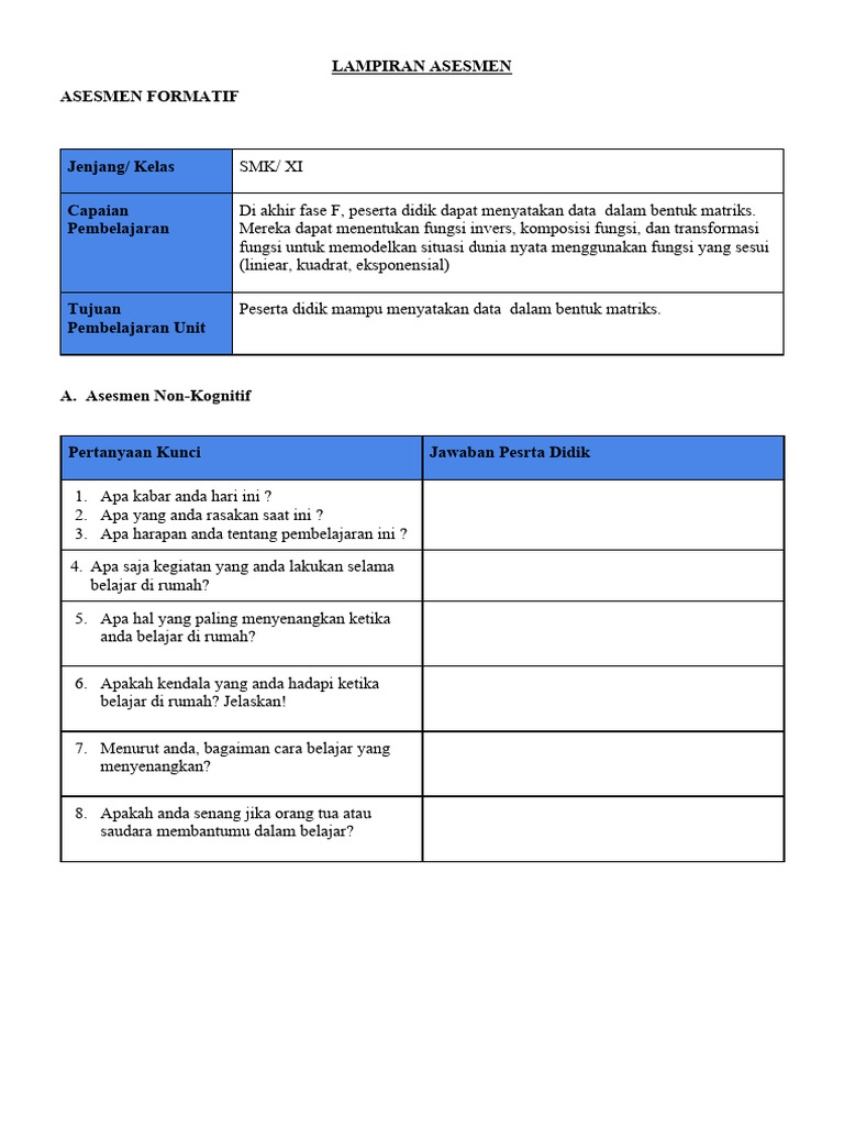 Lampiran Asesmen Formatif Dan Sumatif | PDF