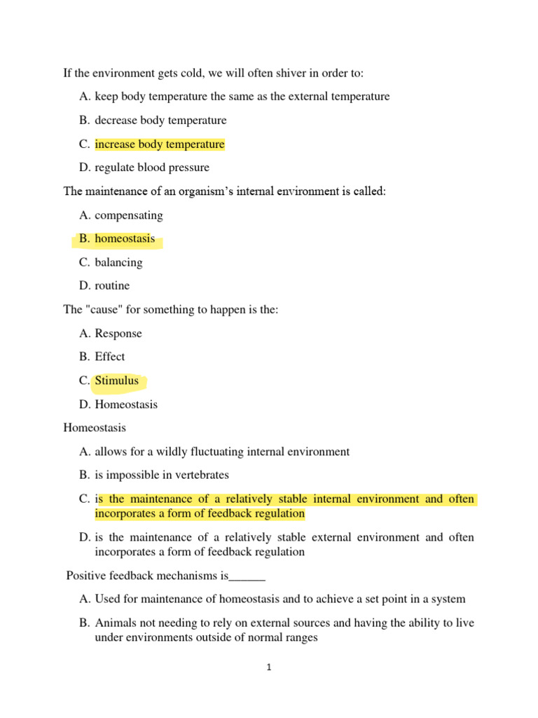 Questions - Answered. (Lectures 1 4) 1 | PDF | Cell Membrane | Homeostasis
