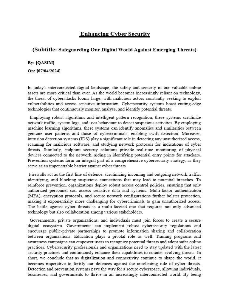Enhancing Cyber Security Pdf Security Computer Security