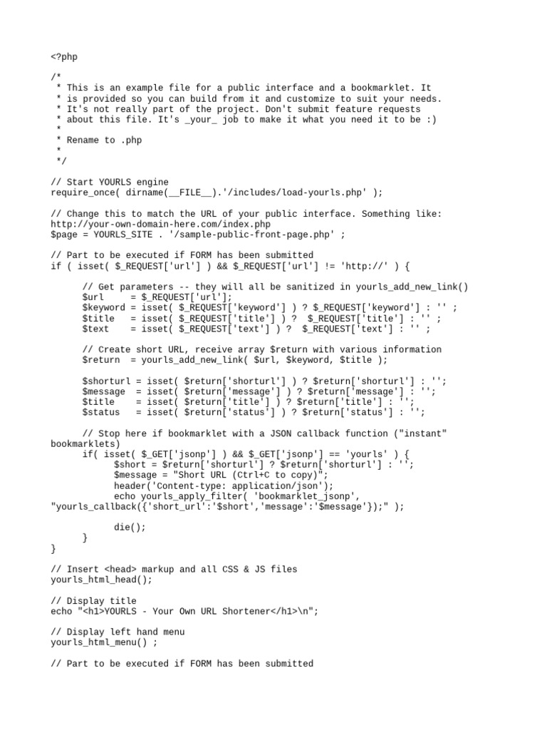 YOURLS PHP URL Shortener Example | PDF | Web Technology | Cyberspace
