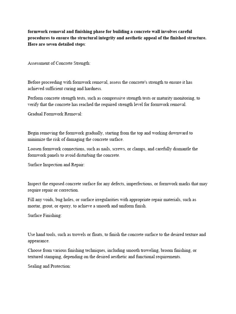 Formwork Removal And Finishing Phase Pdf Concrete Building Engineering