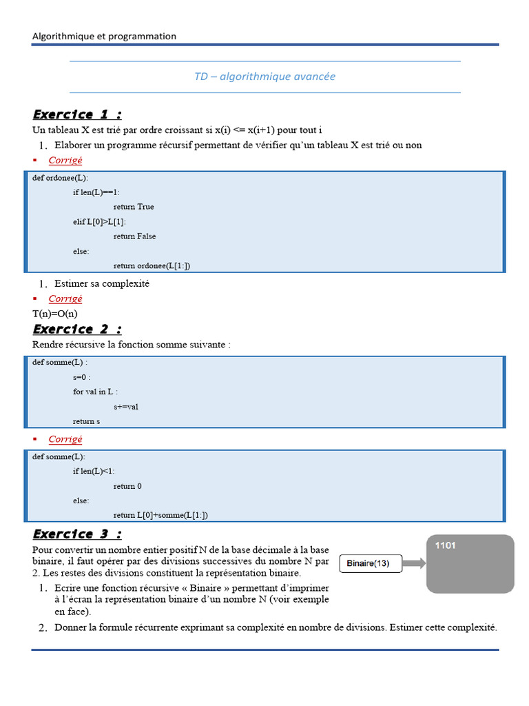 TD Corrigé Complexite | PDF | Zéro d'une fonction | Algèbre