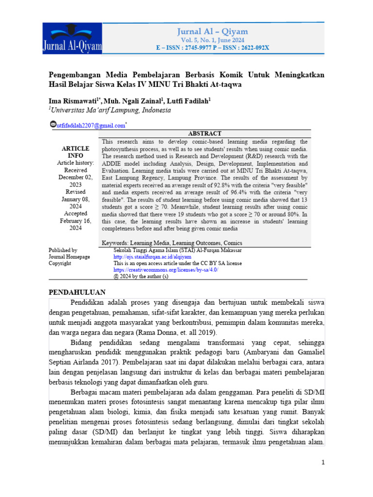 Pengembangan Media Pembelajaran Berbasis Komik Untuk Meningkatkan Hasil Belajar Siswa Kelas IV ...
