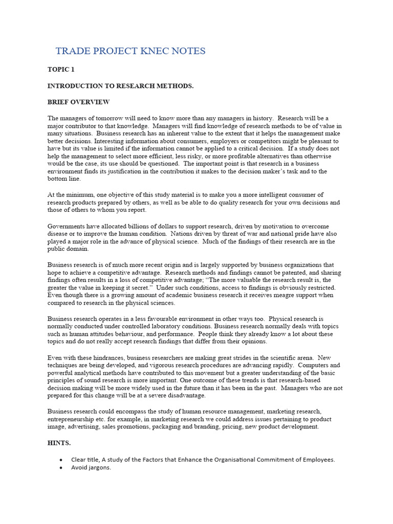 Trade Project Knec Notes | PDF | Hypothesis | Theory