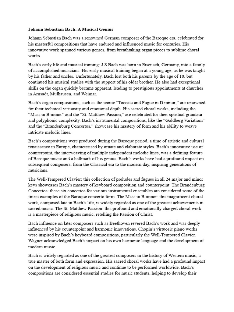 Johann Sebastian Bach Speech | PDF | Johann Sebastian Bach | Classical ...