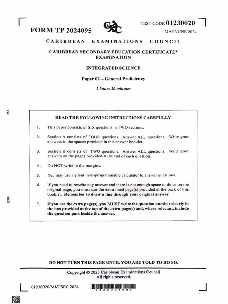 CSEC Integrated Science Paper 2 - June 2024 | PDF
