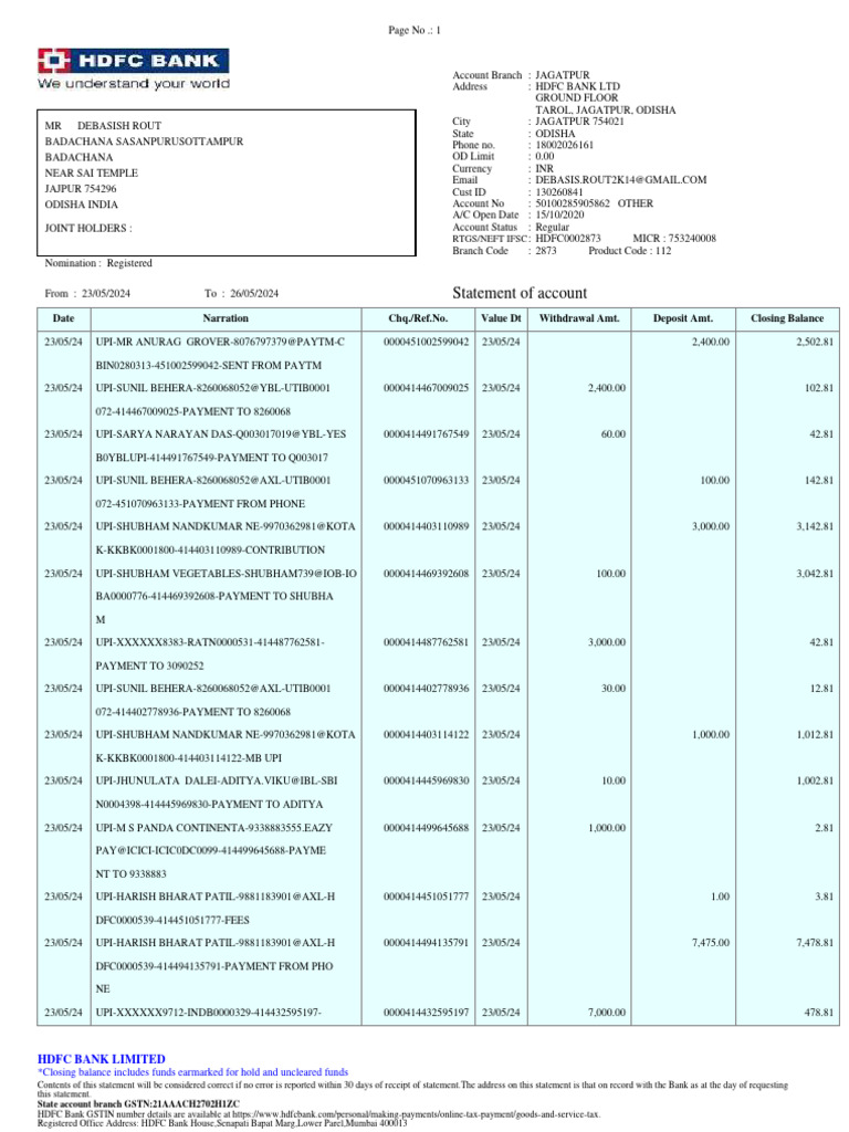 Acct Statement - XX9058 - 26052024 | PDF | Banking | Financial Services
