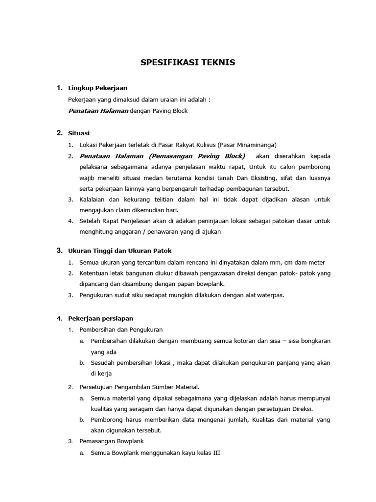 Spesifikasi Pemasangan Paving Block | PDF | Teknologi & Rekayasa