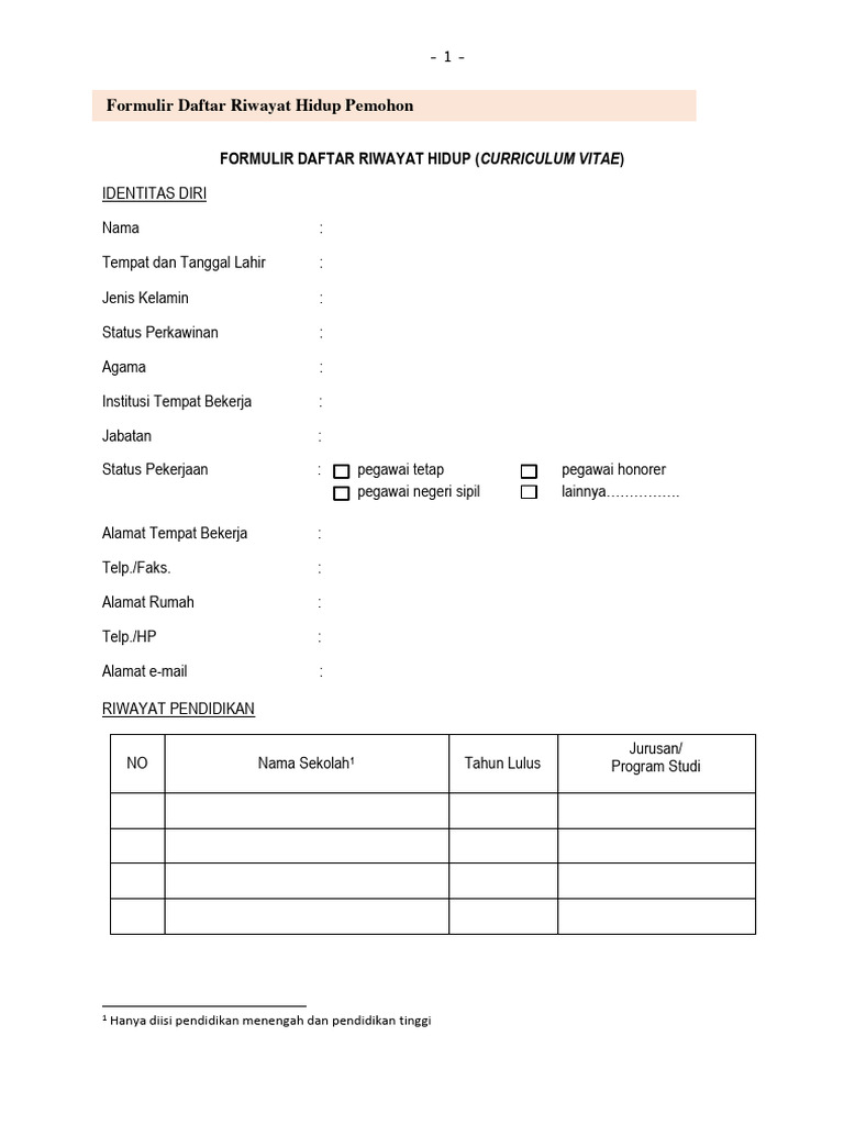Formulir Daftar Riwayat Hidup | PDF