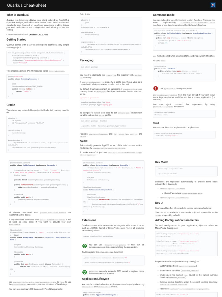 quarkus-cheat-sheet | PDF | Command Line Interface | Java (Programming Language)