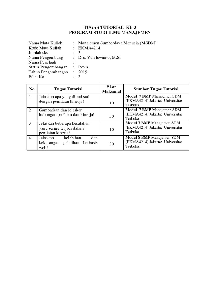 Tugas 3 Manajemen Sumber Daya Manusia | PDF | Bisnis | Pengembangan Diri