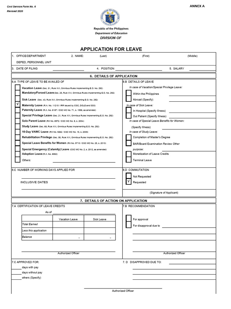 Leave Form Revised 2020 Edited | PDF | Parental Leave | Sick Leave