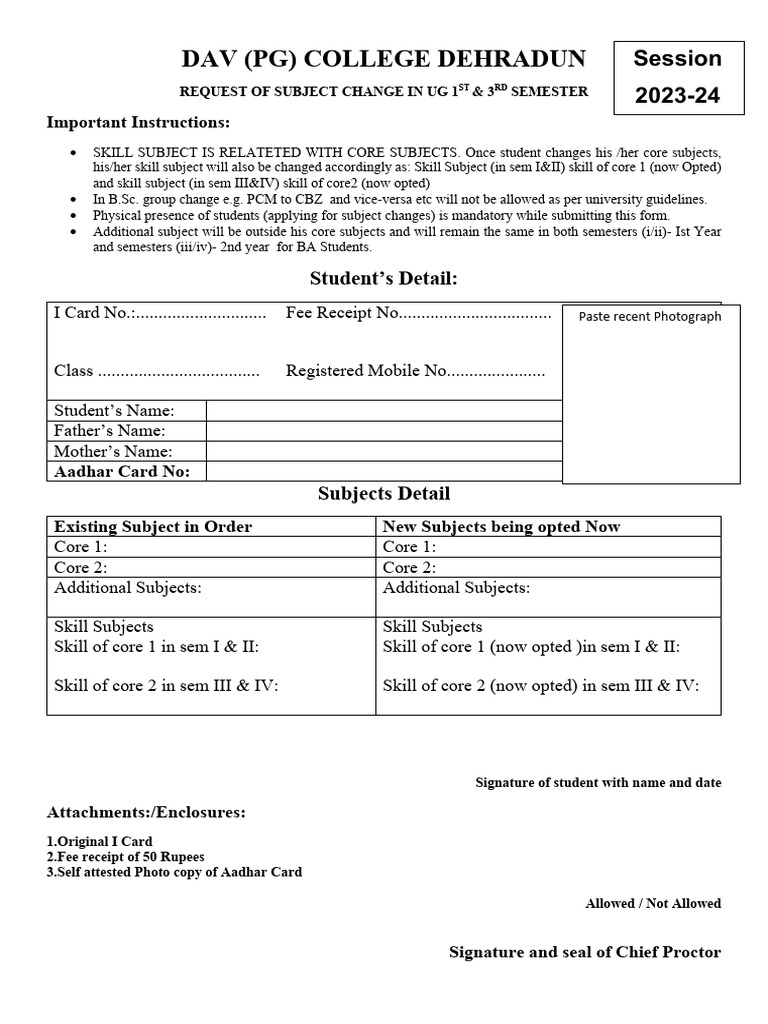 Performa For Subject Change | PDF