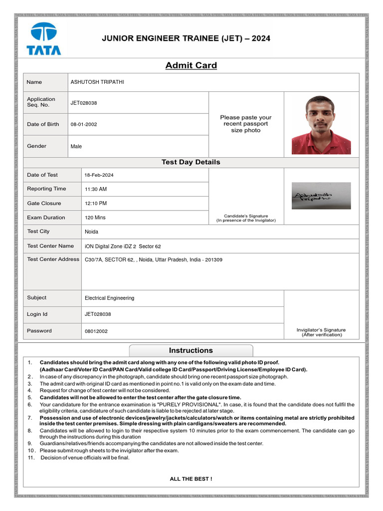 Exam Day Instructions and Admit Card Details | PDF | Identity Document | Authentication