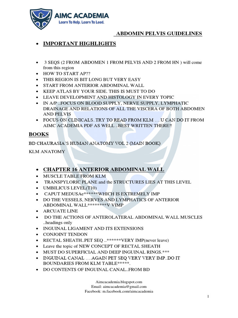Abdomen and Pelvis Aimc Academia | PDF | Peritoneum | Pelvis